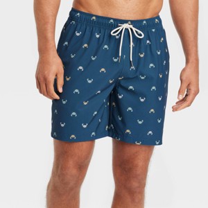 Men s 7 Crab Print Elevated Elastic Waist Swim Shorts With Boxer Brief Liner Goodfellow Co Navy Xl Target