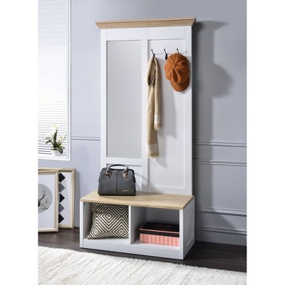 Melati Hall Tree with Bench, Mirror, 3 Hooks & 2 Open Storage ...