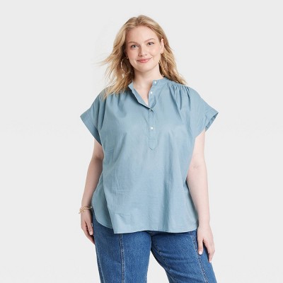 Women's Long Sleeve Denim Shacket - Universal Thread™ Blue 4x : Target