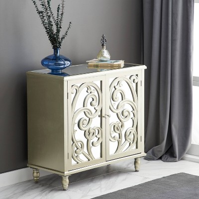 Glam Mirrored And Patterned Wood Cabinet Beige - Olivia & May : Target