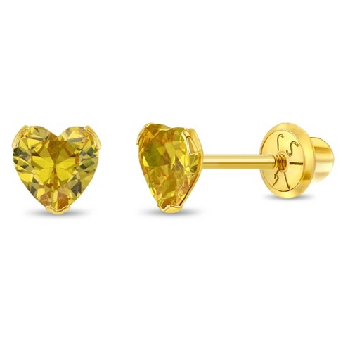 Baby Girls' Birthstone Cz Heart Screw Back 14k Gold Earrings - Yellow ...
