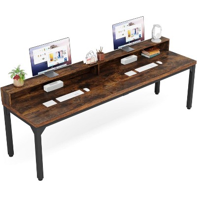Tribesigns Double Desk With Bookshelf, 78.7" Computer Office Double ...