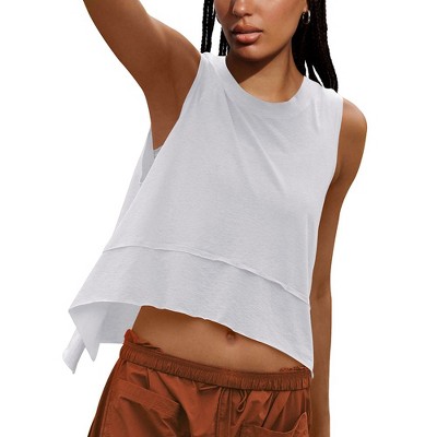 Women's Sleeveless Crop Top Summer Flowy Loose Crew Neck Athletic ...