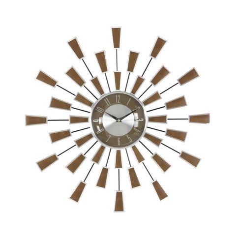 22"x22" Metal Starburst Wall Clock Brown - Olivia & May : Target