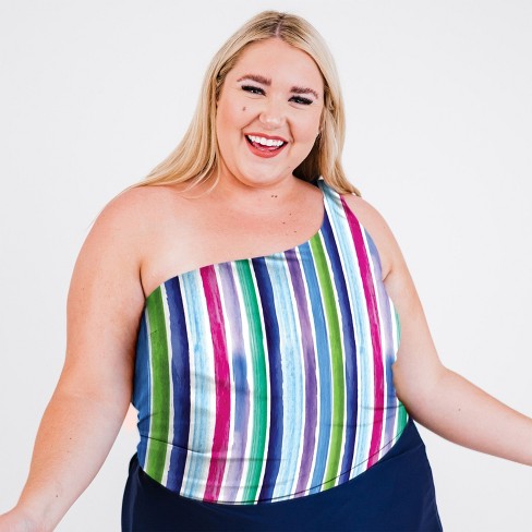 Calypsa Women's One Shoulder Layla Crop Swim Top With Built In Bra ...