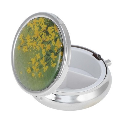 Unique Bargains Floral Print Pill Box Silver Tone Assorted Color 1 Pc ...