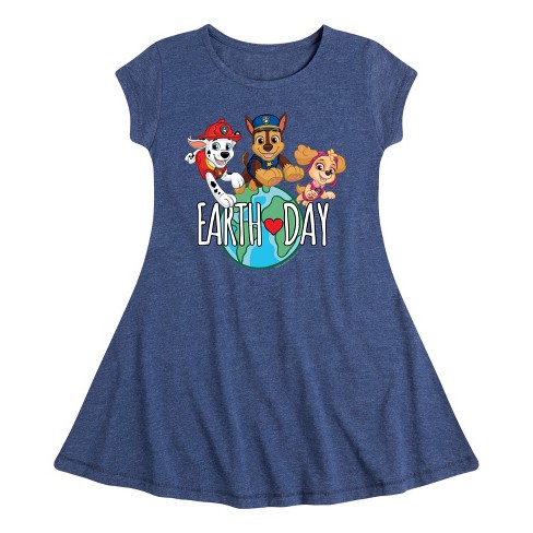 Girls' - Paw Patrol - Earth Day Globe Fit & Flair Cap Sleeve Dress : Target