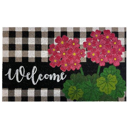 Geraniums Summer Natural Fiber Coir Doormat Welcome Checkered Outdoor ...