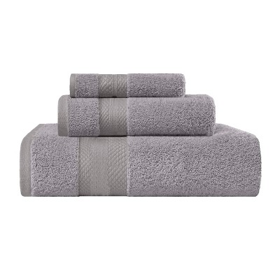 Premium Cotton Solid Plush Heavyweight Luxury 3-piece Towel Set, Grey ...