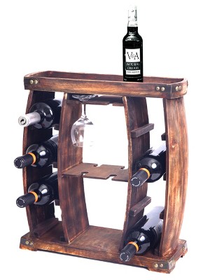 Vintiquewise Decorative Wooden 8 Bottle Rustic Wine Rack With Glasses ...