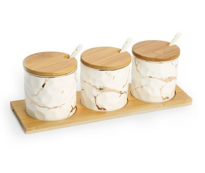Classic Touch 10.5" Glass Canister With Marble And Gold Lid : Target