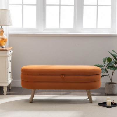 56" W End Of Bed Bench,orange Velvet Fabric Upholstered 2 Seater Sofa ...