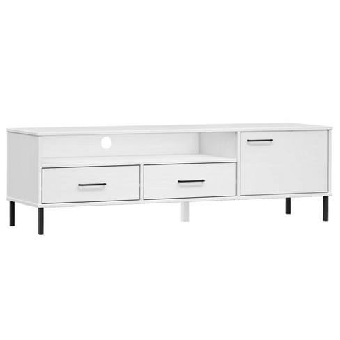 Tv Stand With Metal Legs White Solid Wood Pine Oslo : Target