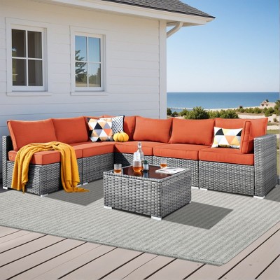 Outdoor Patio Furniture Set, 7 Pcs Outdoor Modular Sectional Sofa Set ...