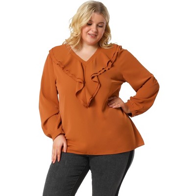 Agnes Orinda Women's Plus Size 3/4 Sleeves Round Neck Ruffle Chiffon ...