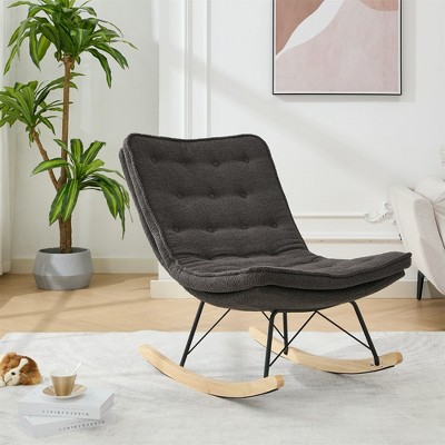 Upholstered Armless Lazy Rocking Chair With Wide Backrest And Seat Wood ...