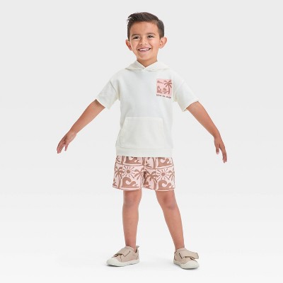 Grayson Mini Toddler Boys' Short Sleeve Hoodie + Shorts - Cream Brown ...
