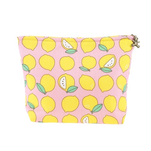 Unique Bargains Women Lemon Cosmetic Bag Pink Yellow 1pc : Target