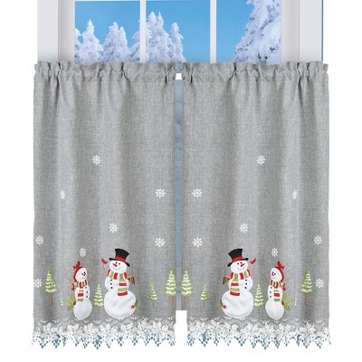 Collections Etc Lace Bordered Embroidered Snowman Curtains 36"l Tiers ...