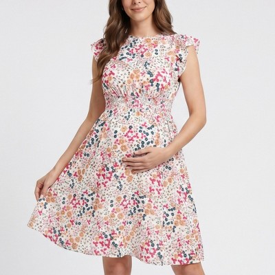 Anna-Kaci Women's Floral Maternity Dress with Flutter Sleeves and ...