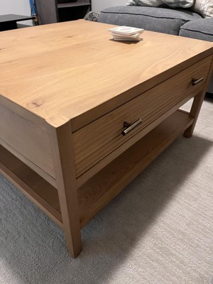 Grooved Wood Square Coffee Table With Drawer - Natural - Hearth & Hand ...