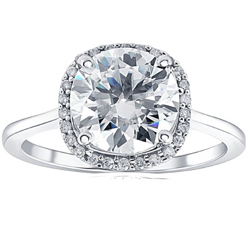 Pompeii3 2 1/2 Ct Diamond & Moissanite Cushion Halo Engagement Ring 14k White Gold : Target