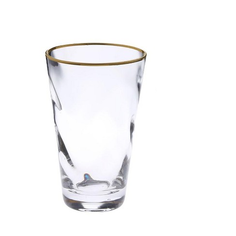 Classic Touch Set Of 6 Pebble Glass Glass Water Tumblers With Gold Rim ...
