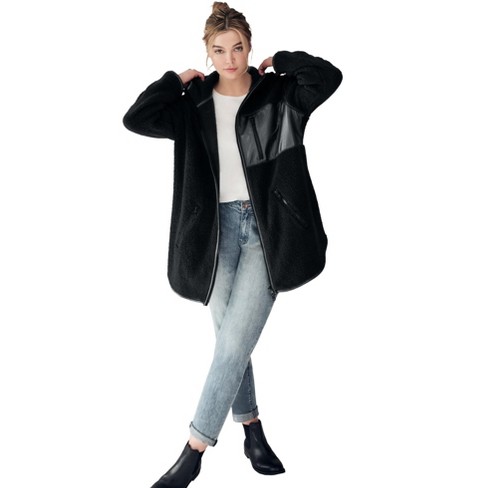 Ellos Women's Plus Size Zip Front Hooded High Pile Fleece Jacket : Target