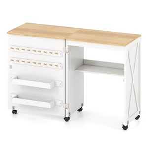 Costway Folding Sewing Table w/ Compact Design Storage Shelf 2 Trays ...