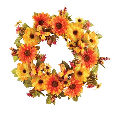 Collections Etc Colorful Artificial Autumn Floral Butterfly Wreath 17 ...