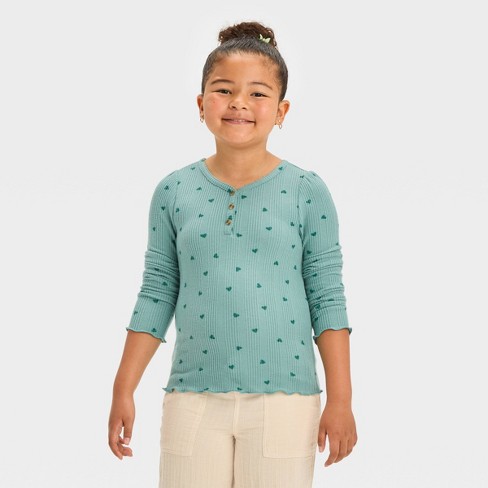 Girls' Cozy Hearts Waffle Sweater - Cat & Jack™ Ocean Green M : Target