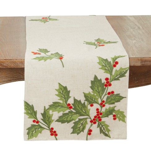 Saro Lifestyle Evergreen Holly Leaves Table Runner : Target