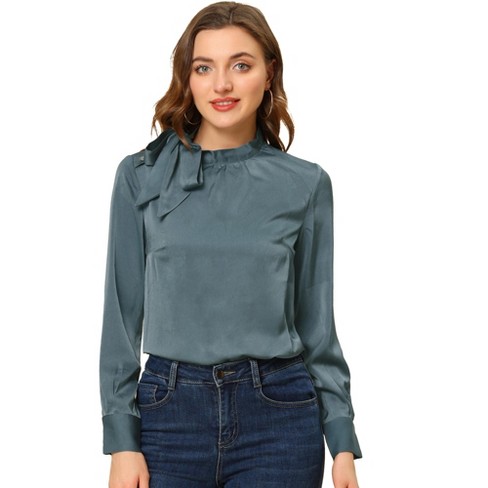 Allegra K Women's Office Elegant Satin Bow Tie Blouses Tops : Target