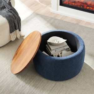 Round Storage Ottoman, 2-in-1 Function as End Table and Ottoman, 25.5 ...