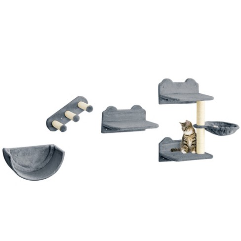Pawhut 4-piece Cat Wall Shelves, Cat Wall Furniture With Hammock ...