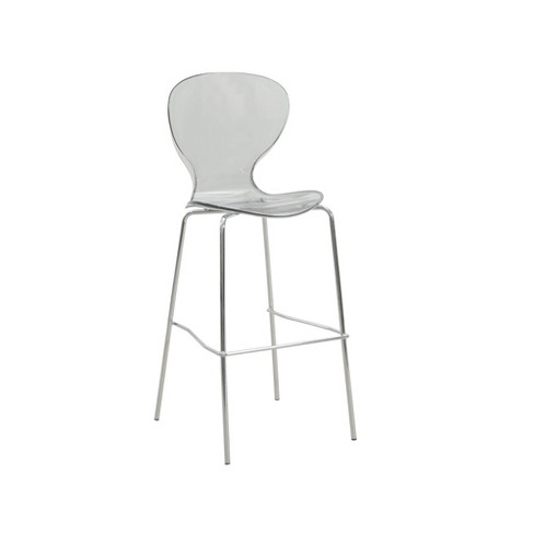 LeisureMod Oyster Acrylic Barstool with Steel Frame in Chrome Finish Smoke