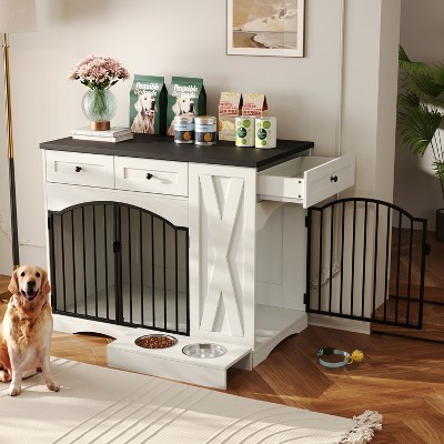 Okak 43.3" Farmhouse Dog Cage with Removable Feeder, Large Dog Crate ...