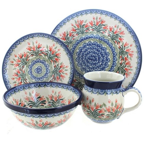 Blue Rose Polish Pottery Spring Tulip 16 Piece Dinner Set : Target