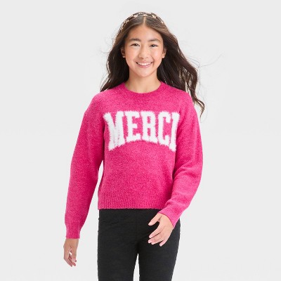 Girls' 'merci' Novelty Pullover Sweater - Art Class™ Pink S : Target