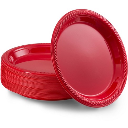 Sparksettings Red Disposable Plastic Dessert Plates 7 Inches, Pack Of ...