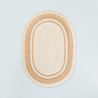 Oval 5' X 7' Bold Stripe Braided Jute Area Rug Black/tan/cream - Hearth ...