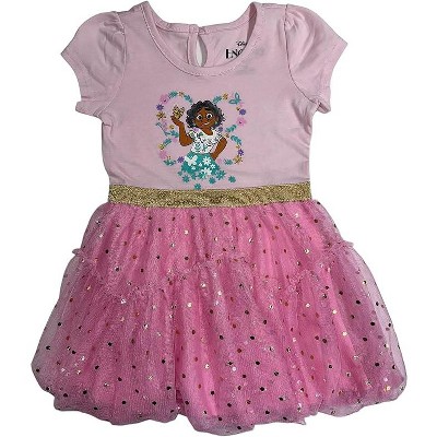 Disney Little Girl's Princess Short Sleeve Casual Tulle Dress, Pink ...