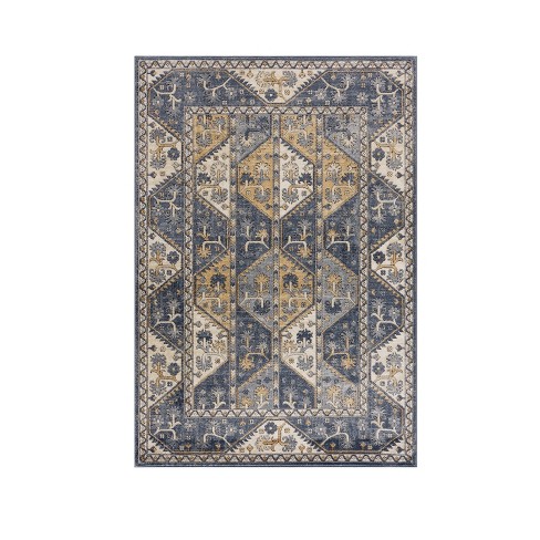 Livn Co. Geometric Traditional Vienna Tiled Border Area Rug, Blue/cream ...
