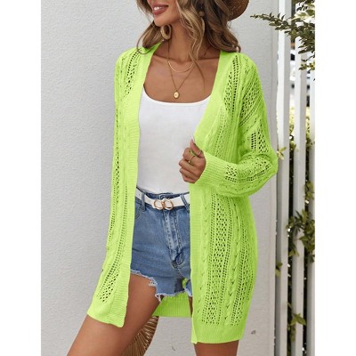 Womens Crochet Knit Cardigan Long Sleeve Open Front Cardigan Above Knee ...