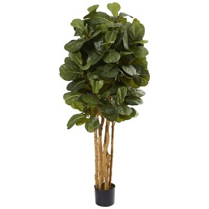 HomeStock 60 in. H Green Artificial Fig Plant in Planter for Indoor ...