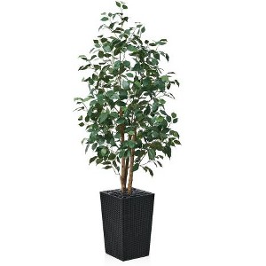 Dr.planzen 72" Faux Ficus Tree With Real Wood - Uv Resistant 6ft ...