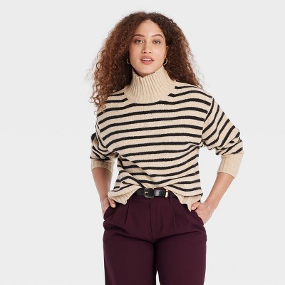 Women's Cozy Knit Mock Turtleneck Pullover Sweater - A New Day™ Camel ...