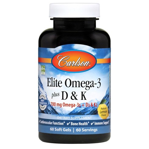 Carlson - Elite Omega-3 Plus D & K, 700 Mg Omega-3s + D3 & K2, Bone ...