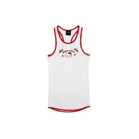 Hello Kitty Strawberries Sleeveless White Ribbed Tank Top : Target