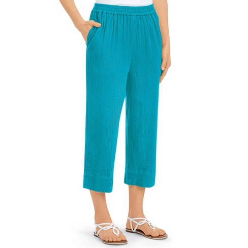 Collections Etc Stylish Woven Gauze Capris With Elasticized Waist Large ...